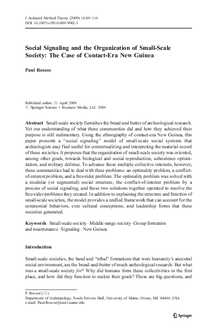 (PDF) Social Signaling and the Organization of Small-Scale Society: The ...