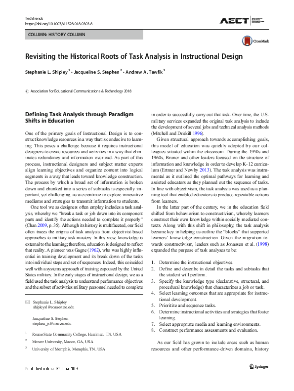 (PDF) Revisiting the Historical Roots of Task Analysis in Instructional ...
