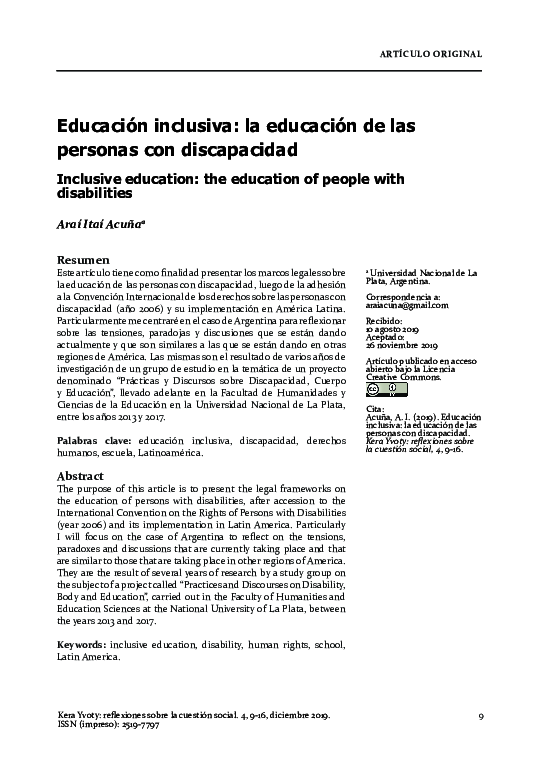 (PDF) Educación inclusiva: la educación de las personas con discapacidad