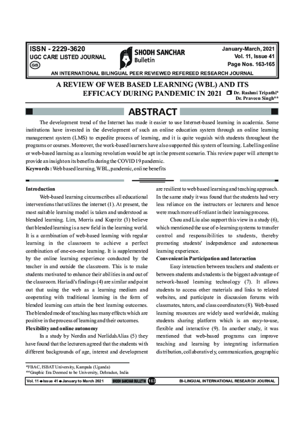 (PDF) A REVIEW OF WEB BASED LEARNING (WBL) AND ITS EFFICACY DURING ...