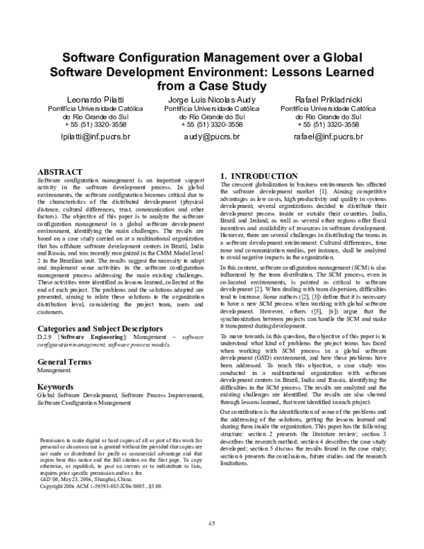 (PDF) Software configuration management over a global software development environment