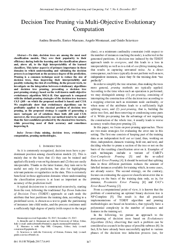 (PDF) Decision Tree Pruning via Multi-Objective Evolutionary Computation