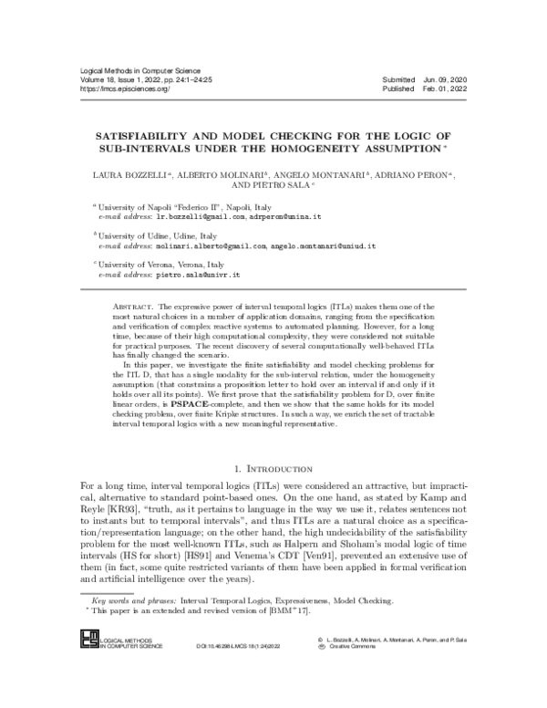 (PDF) Satisfiability and Model Checking for the Logic of Sub-Intervals under the Homogeneity ...