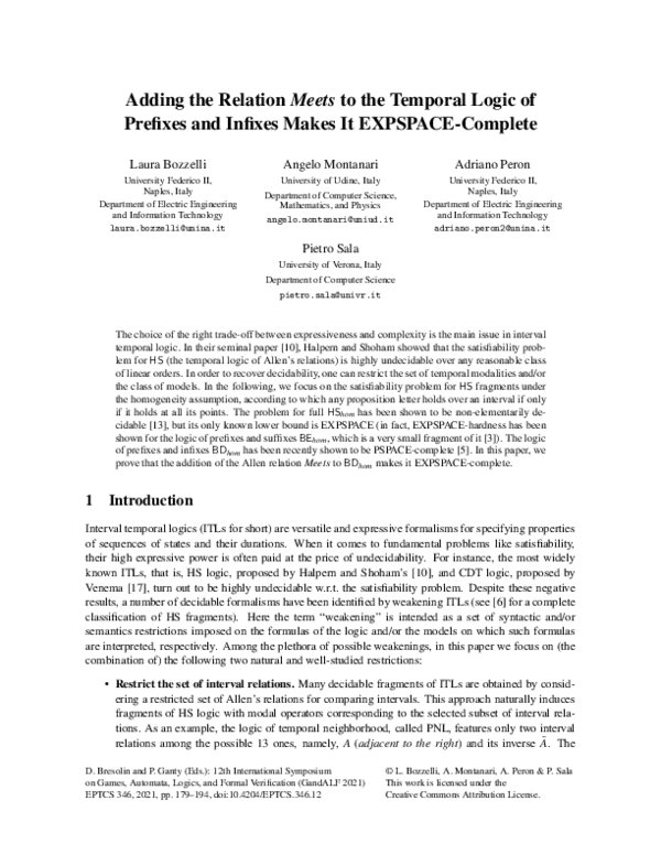 (PDF) Adding the Relation Meets to the Temporal Logic of Prefixes and Infixes makes it EXPSPACE ...
