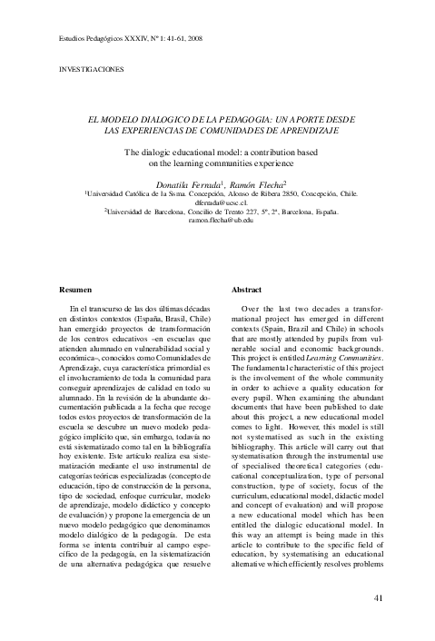 (PDF) The dialogic educational model: A contribution based on the ...