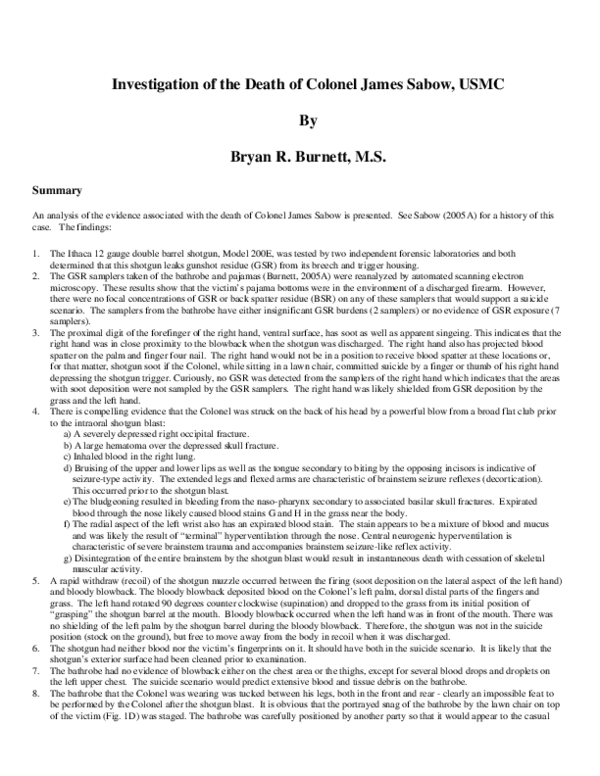 (PDF) Investigation of the Death of Colonel James Sabow, USMC By