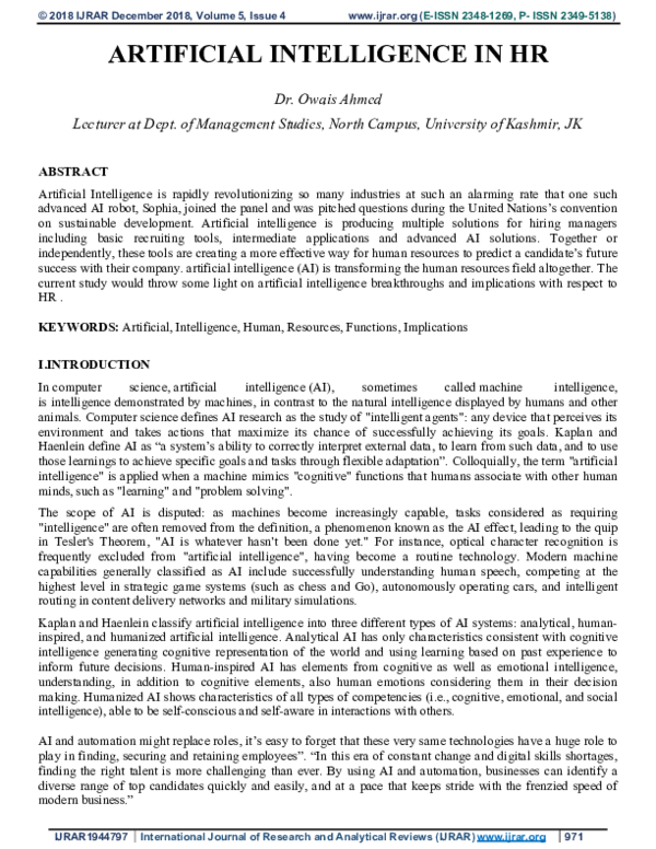 (PDF) Artificial Intelligence in Human Resources