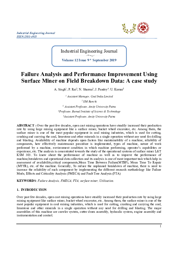 (PDF) Failure Analysis and Performance Improvement Using Surface Miner ...