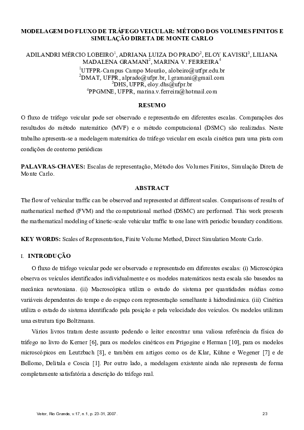 (PDF) Modelagem Do Fluxo De Tráfego Veicular: Método Dos Volumes ...