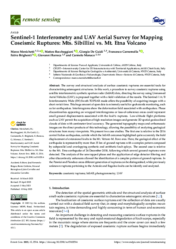 (PDF) Sentinel-1 Interferometry and UAV Aerial Survey for Mapping Coseismic Ruptures: Mts ...