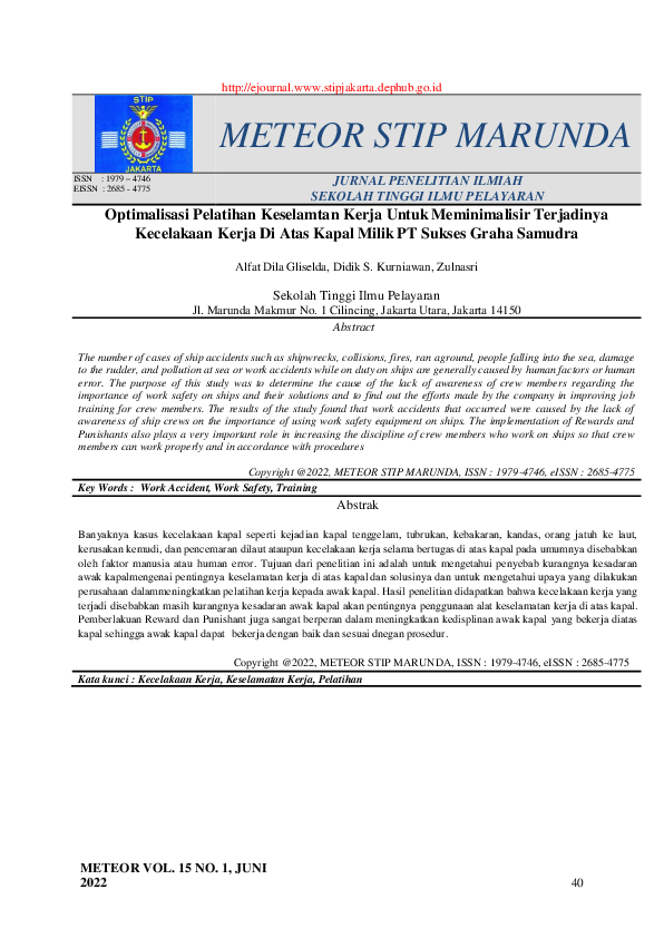 (PDF) Optimalisasi Pelatihan Keselamtan Kerja Untuk Meminimalisir Terjadinya Kecelakaan Kerja Di ...