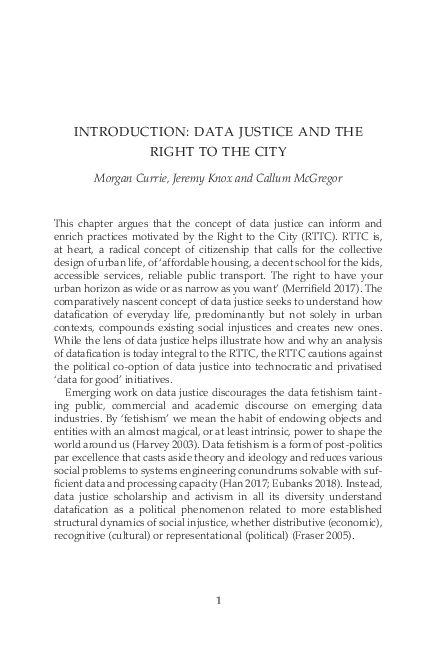 (PDF) Introduction: Data Justice and the Right to the City