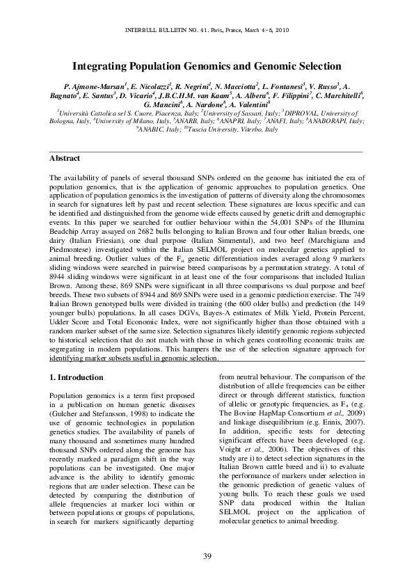 (PDF) Integrating population genomics and genomic selection
