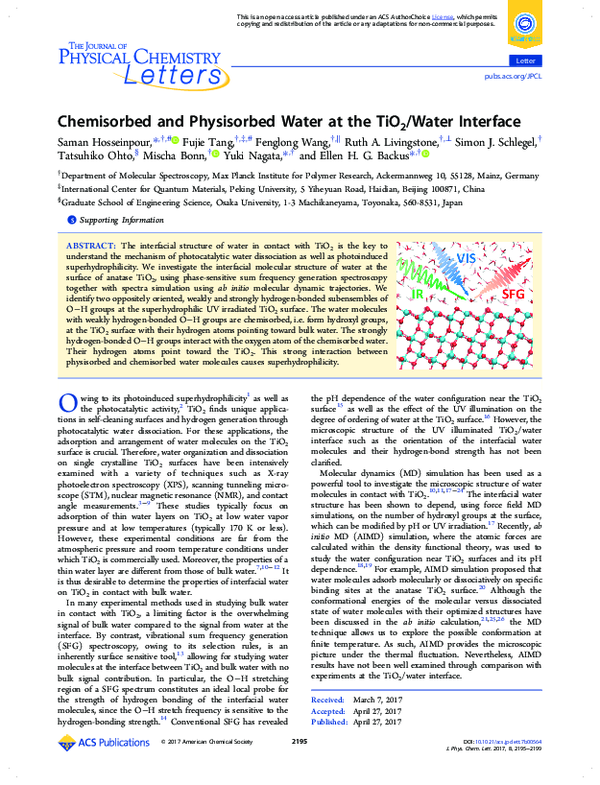 (PDF) Chemisorbed and Physisorbed Water at the TiO2/Water Interface