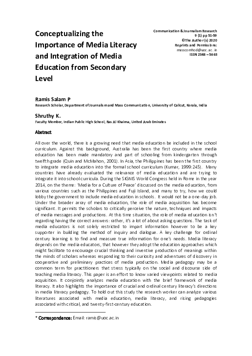(PDF) Conceptualizing the Importance of Media Literacy and Integration ...