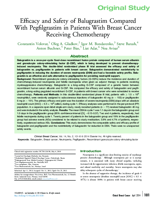 (PDF) Efficacy and Safety of Balugrastim Compared With Pegfilgrastim in ...
