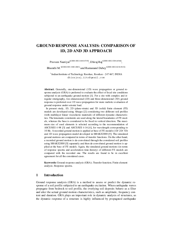 (PDF) Ground Response Analysis: Comparison of 1D, 2D and 3D Approach