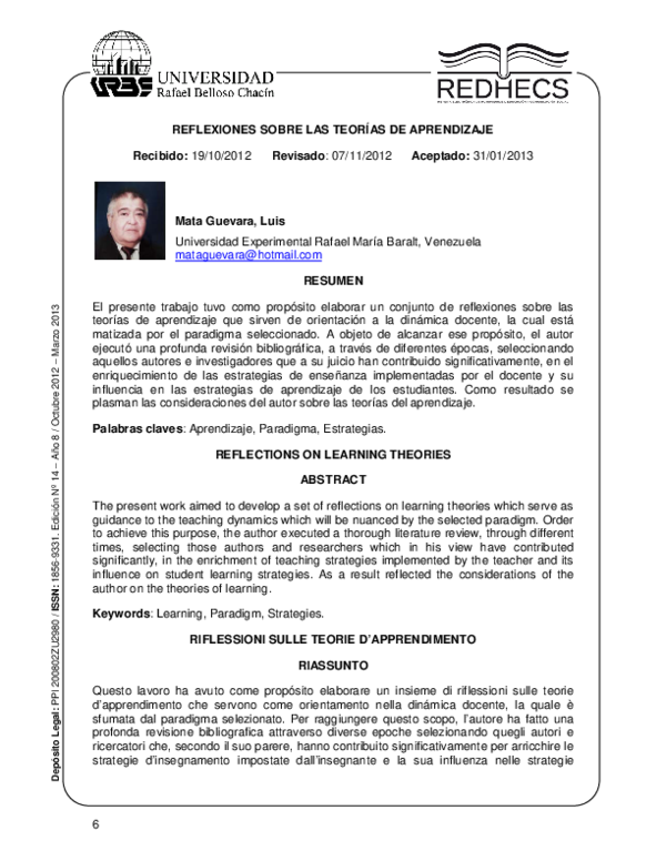 (PDF) Reflexiones sobre las teorías de aprendizaje