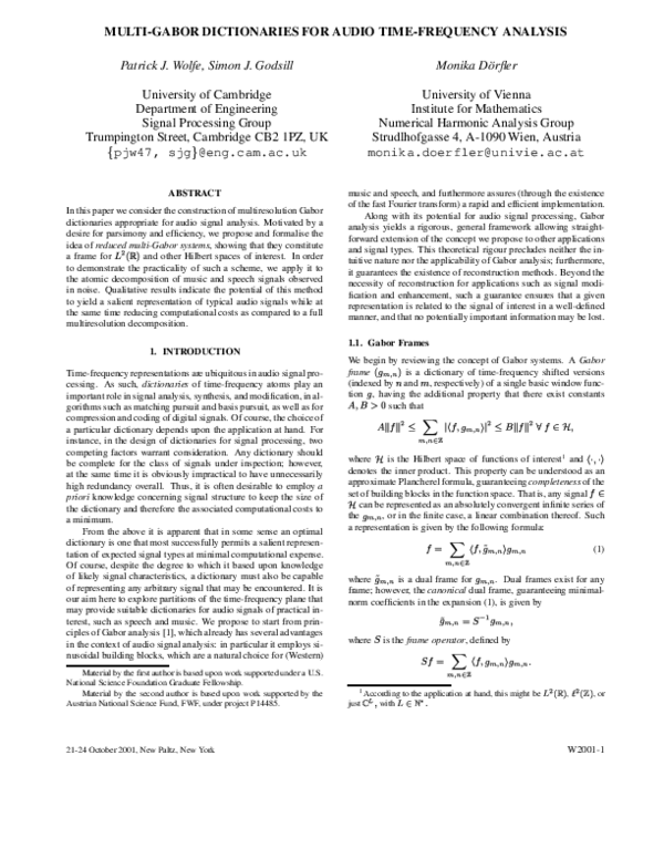 (PDF) Multi-Gabor dictionaries for audio time-frequency analysis
