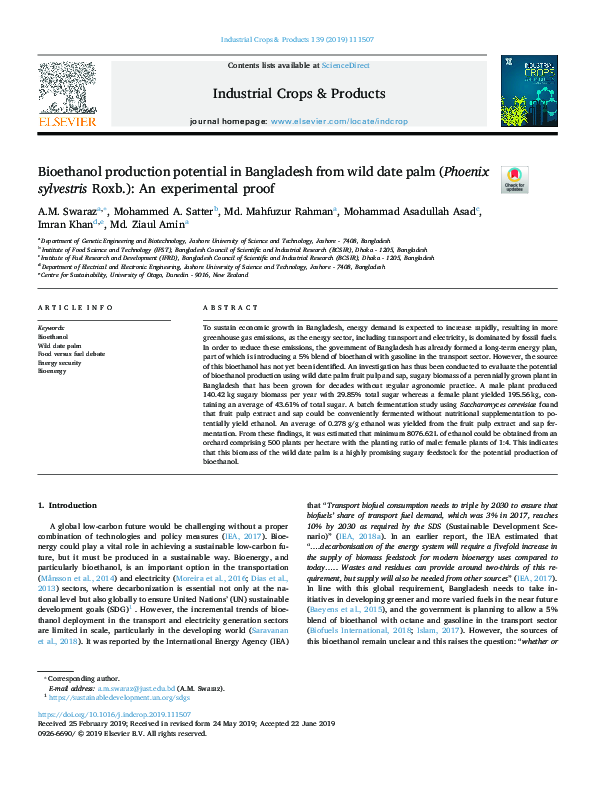(PDF) Bioethanol production potential in Bangladesh from wild date palm ...