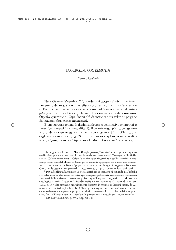 (PDF) M. Castoldi, La gorgone con krobylos, in Interpretando l'antico ...