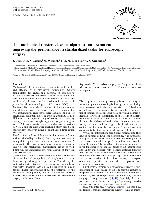 (PDF) The mechanical master–slave manipulator: an instrument improving ...