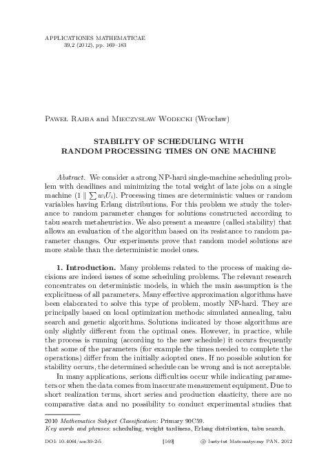 (PDF) Stability of scheduling with random processing times on one machine