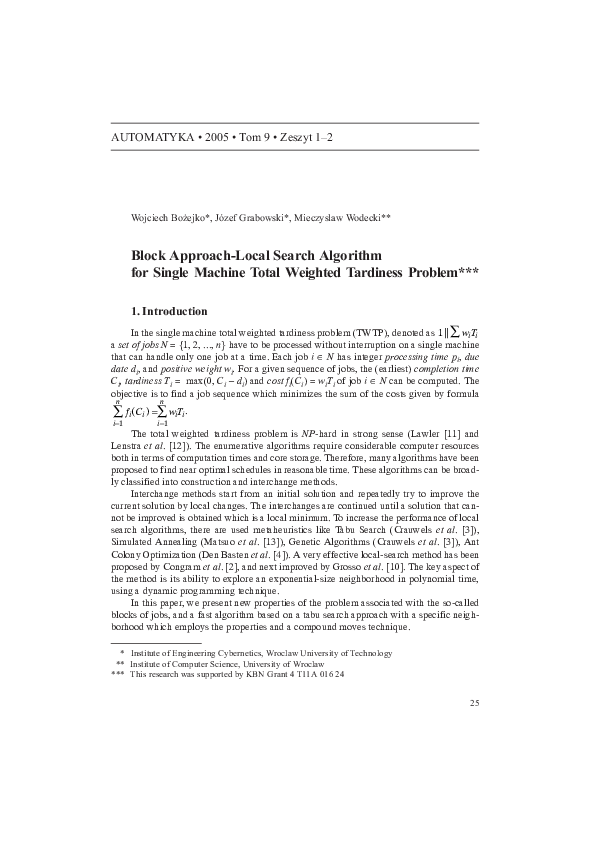 Pdf Block Approach—tabu Search Algorithm For Single Machine Total