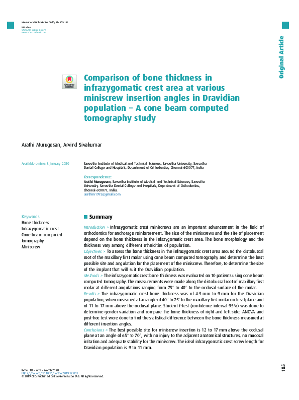 (PDF) Comparison of bone thickness in infrazygomatic crest area at ...