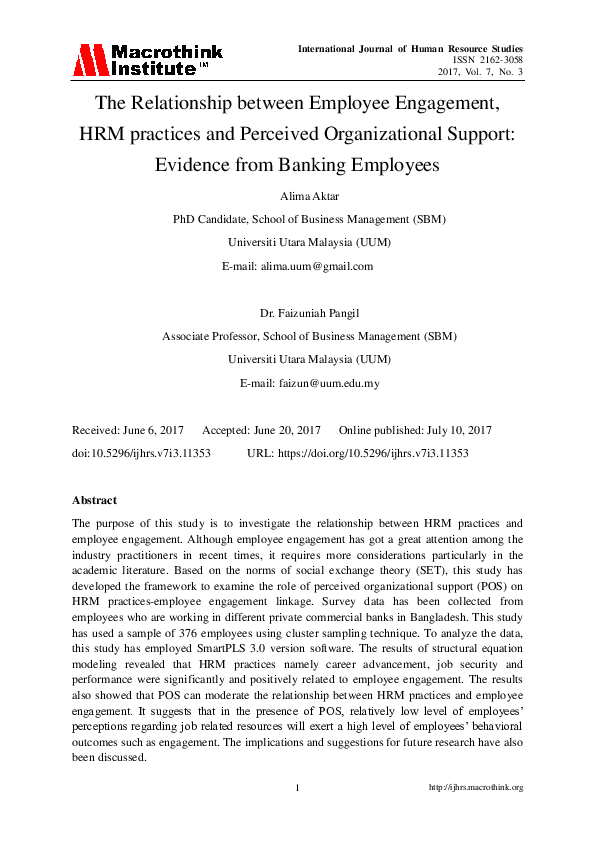 (PDF) The Relationship between Employee Engagement, HRM practices and ...