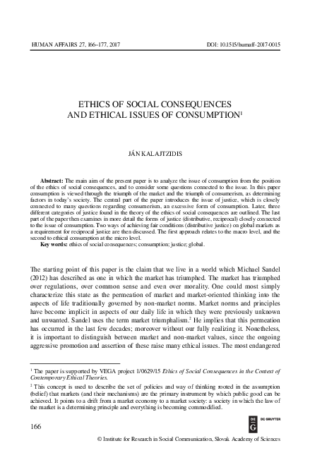 (PDF) Ethics of social consequences and ethical issues of consumption