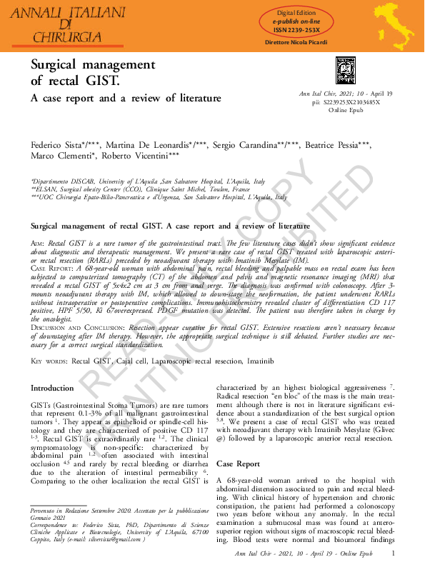 Pdf Surgical Management Of Rectal Gist
