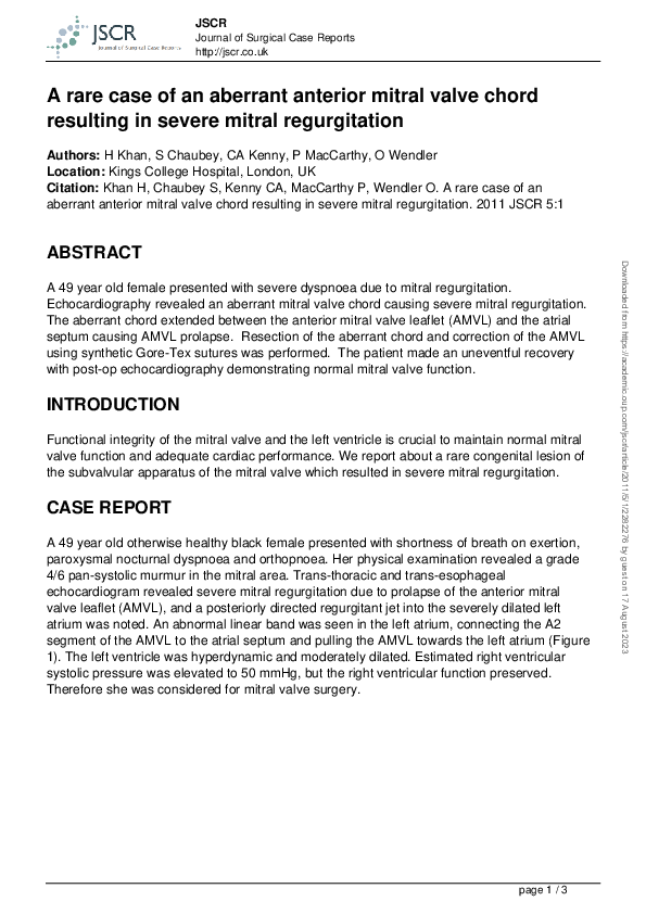 (PDF) A rare case of an aberrant anterior mitral valve chord resulting ...