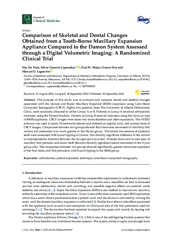 (PDF) Comparison of Skeletal and Dental Changes Obtained from a Tooth ...