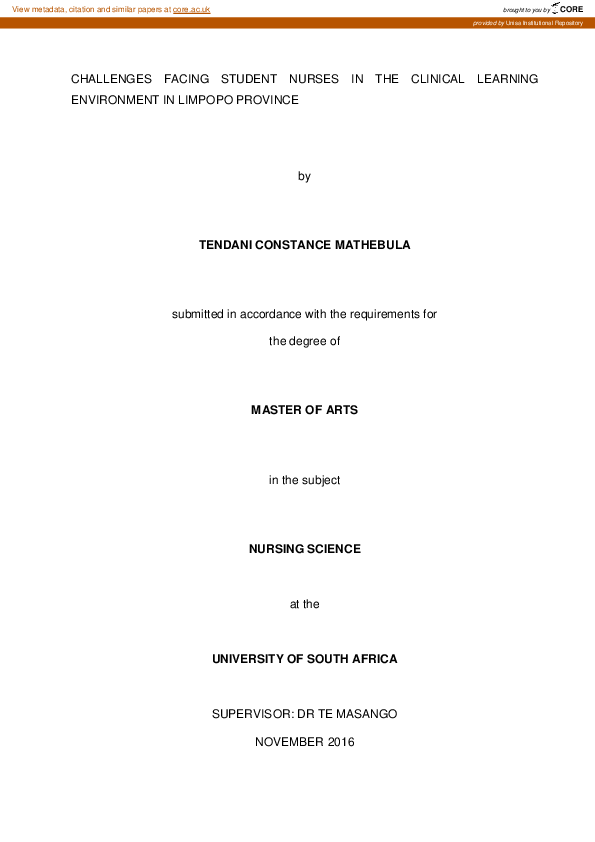 (PDF) Challenges facing student nurses in clinical learning environment ...