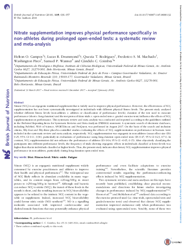 (PDF) Nitrate supplementation improves physical performance ...
