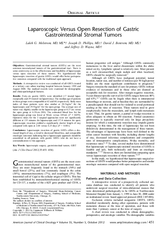 (PDF) Laparoscopic versus open resection of gastric stromal tumors