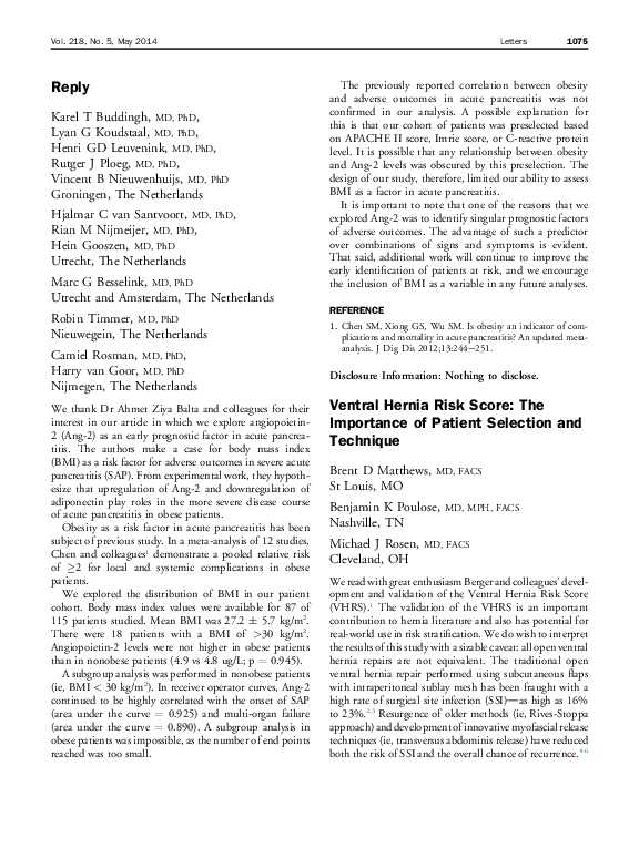 (PDF) Ventral Hernia Risk Score: The Importance of Patient Selection and Technique