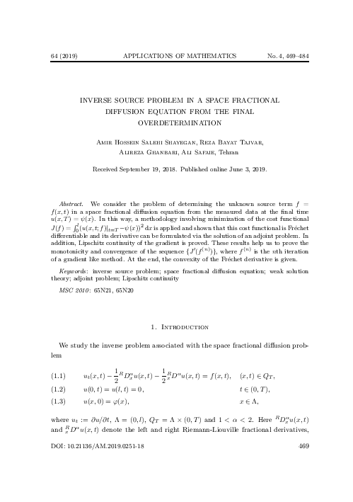 (PDF) Inverse source problem in a space fractional diffusion equation ...