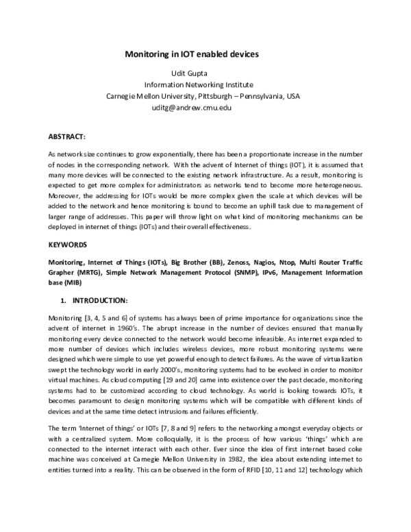 (PDF) Monitoring in IOT enabled devices