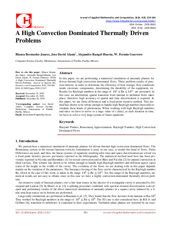 Pdf A High Convection Dominated Thermally Driven Problems