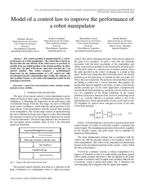 (PDF) Model of a control law to improve the performance of a robot ...