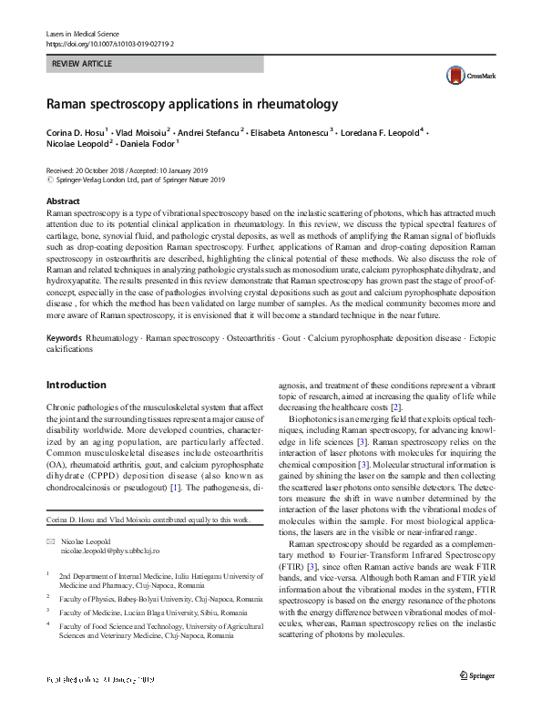 (PDF) Raman spectroscopy applications in rheumatology
