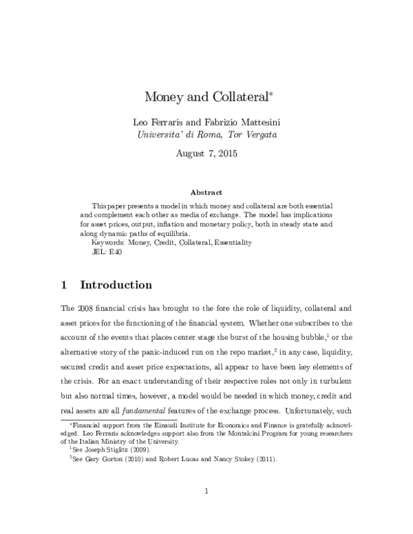 (PDF) Money and Collateral