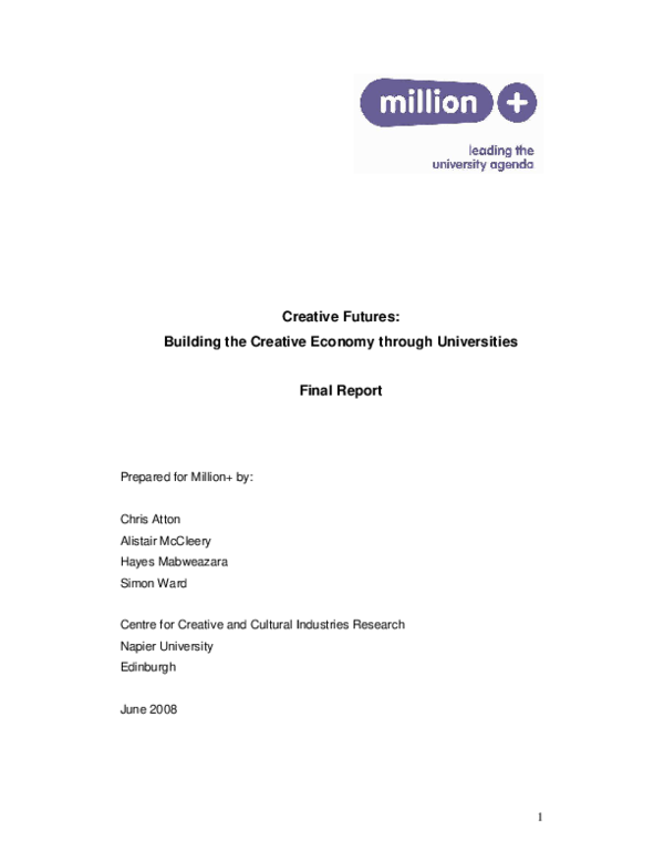 (PDF) Creative Futures: Building the Creative Economy through Universities