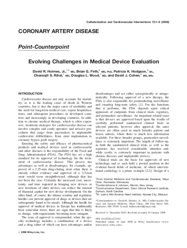 (PDF) Evolving challenges in medical device evaluation