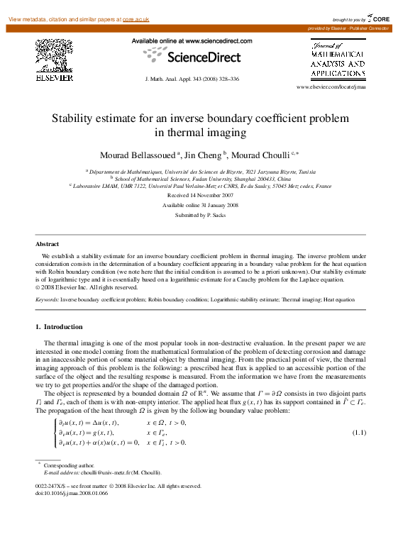(PDF) Stability estimate for an inverse boundary coefficient problem in thermal imaging