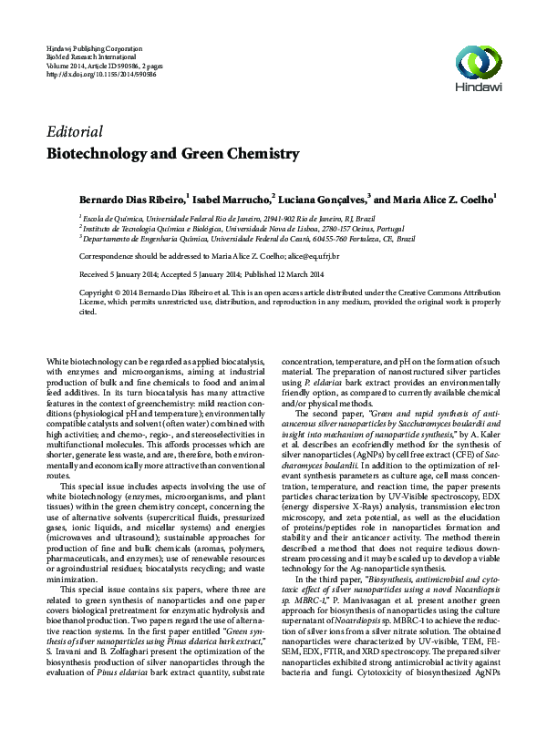 (PDF) Biotechnology and green chemistry