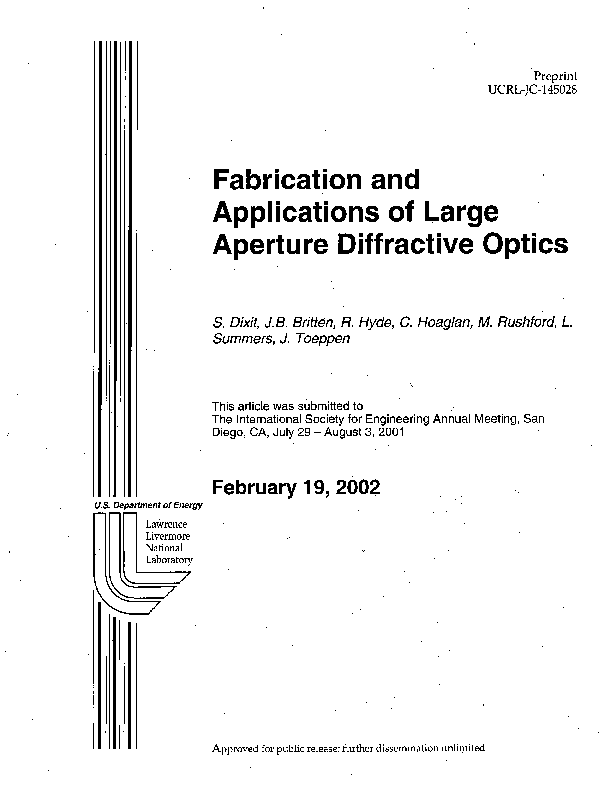 (PDF) Fabrication and applications of large-aperture diffractive optics
