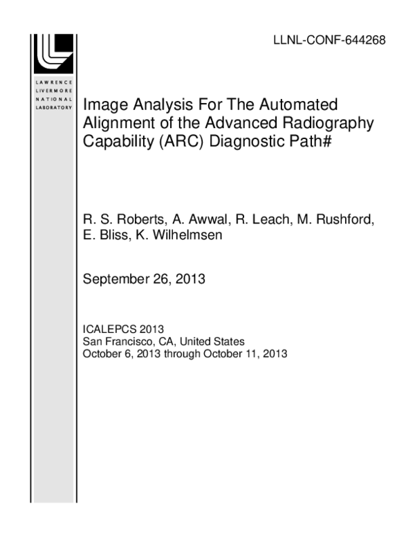 (PDF) Image Analysis For The Automated Alignment of the Advanced Radiography Capability (ARC ...